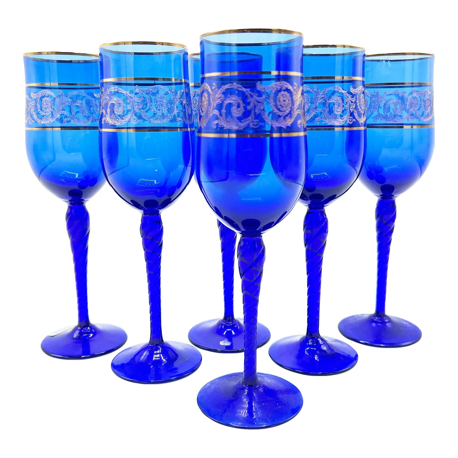 Vintage Crystalex Bohemia Hand Made Tall Cobalt Blue Wine Goblets W ...
