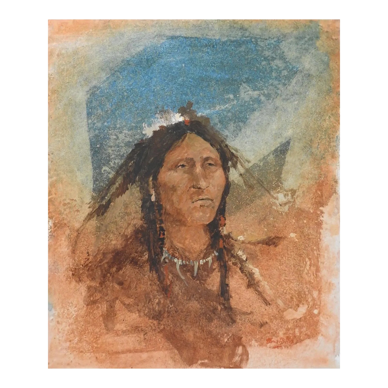Vintage Portrait of Native American Man Painting | Chairish