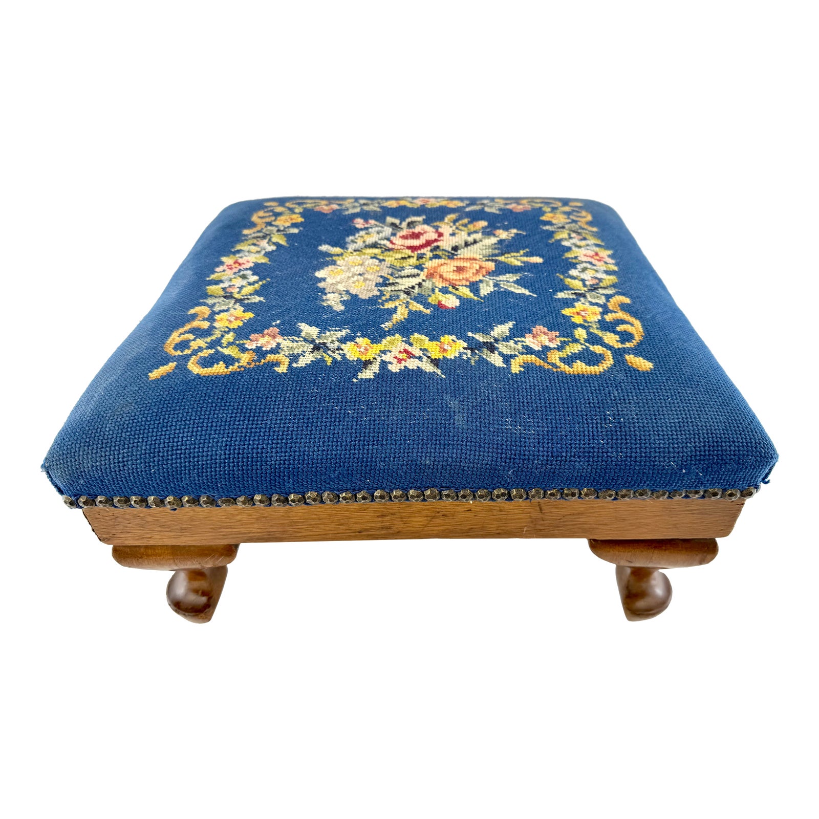 Vintage 1940's Needlepoint Foot Stool | Chairish