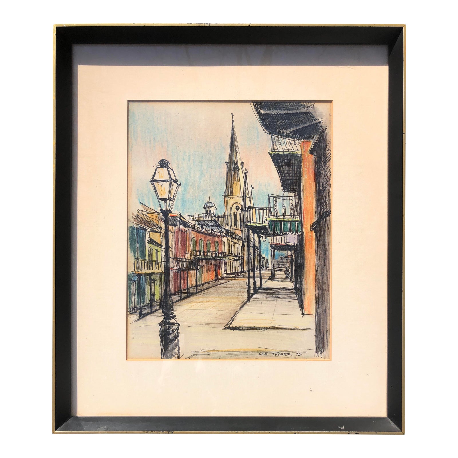 Mid-Century Modern Framed Lee Tucker Mixed Media Drawing of Chartres ...