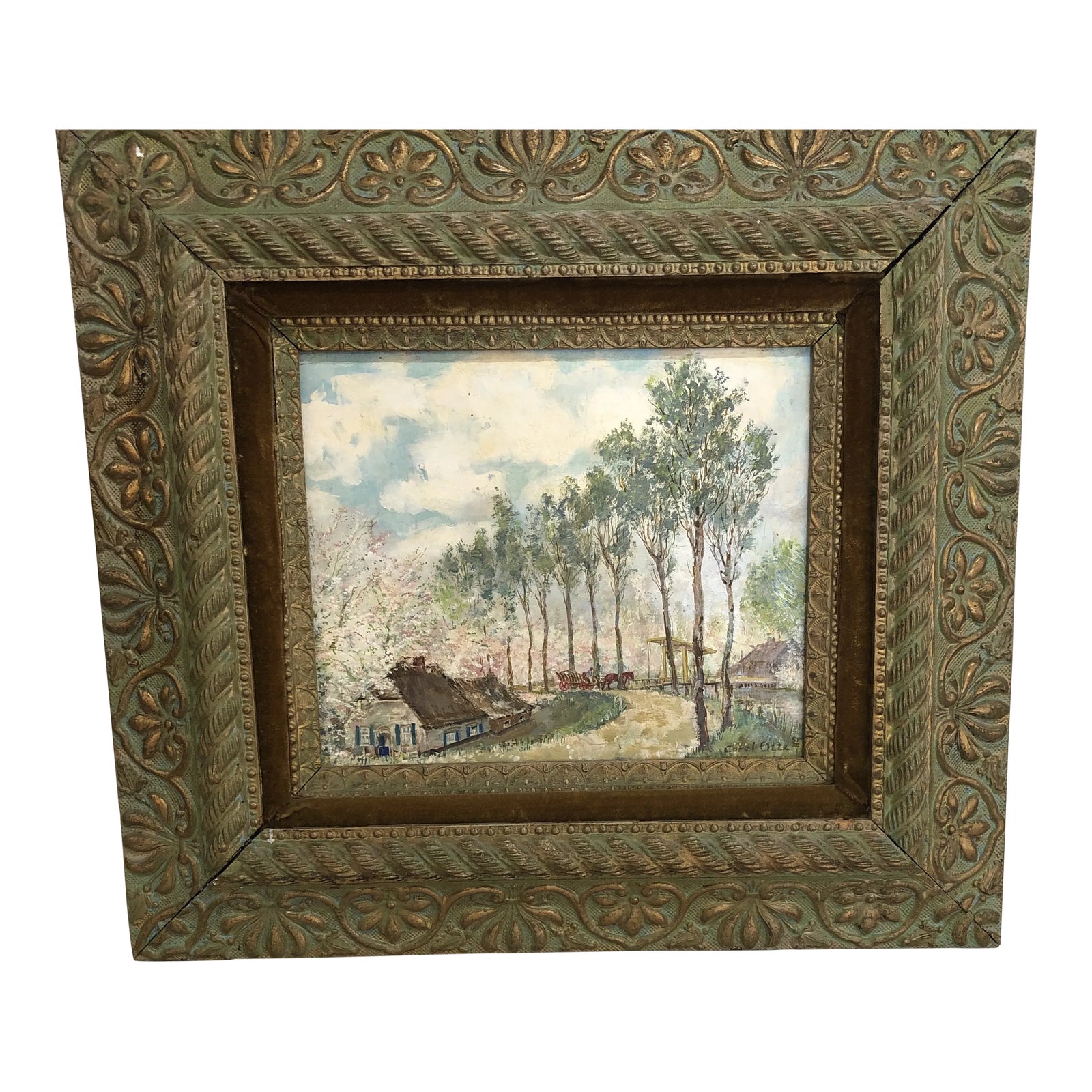 Original Landscape Painting in Antique Frame | Chairish