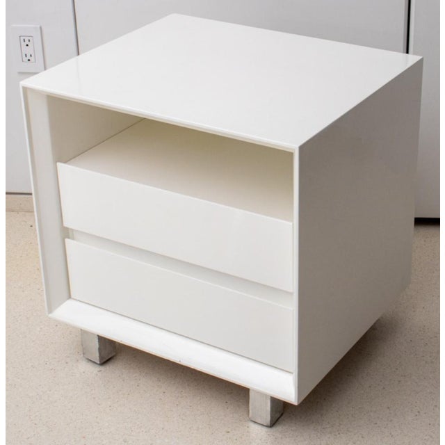 Modern White Lacquer Bedside Tables, Pair | Chairish