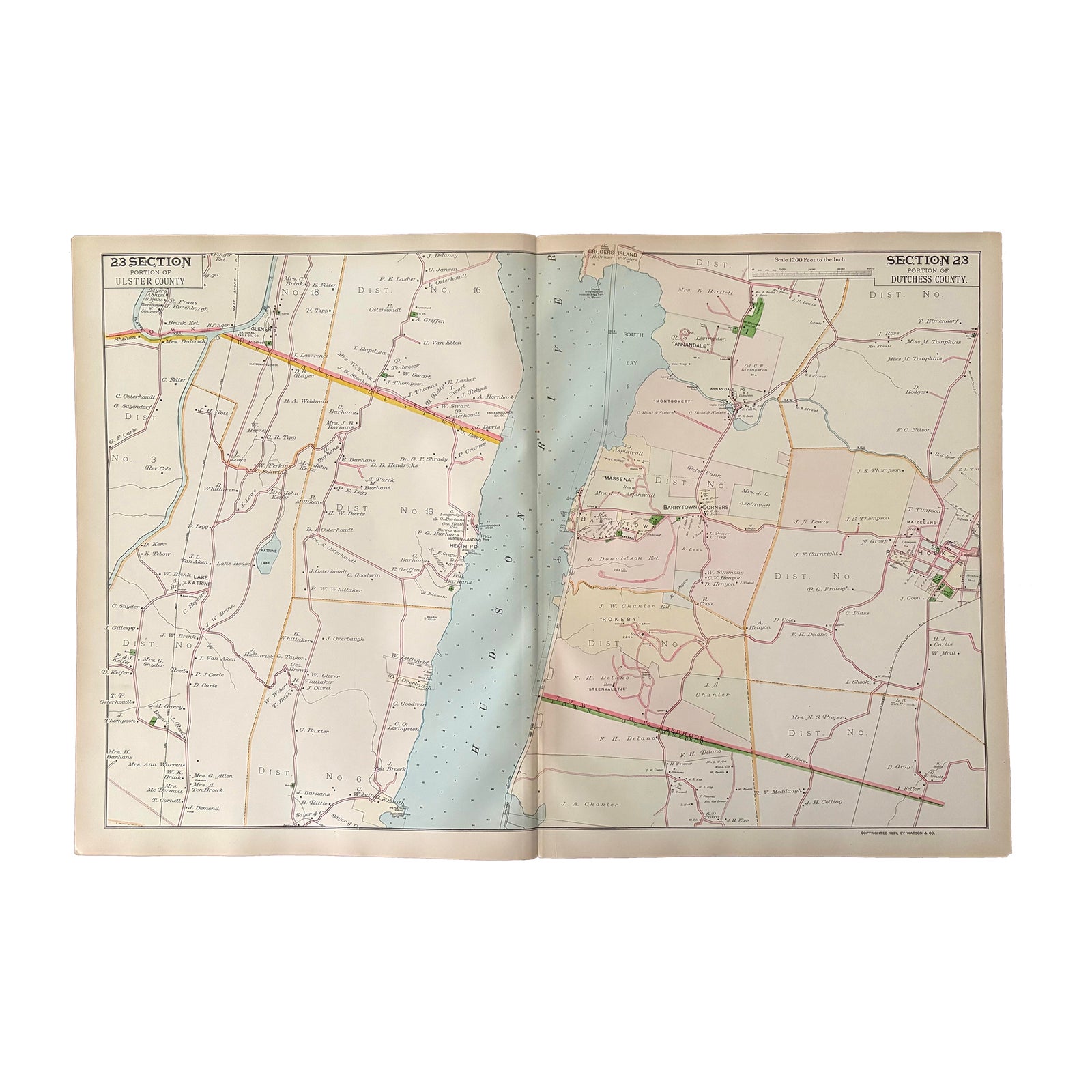 Antique Cartography Map Section 23 of Ulster and Dutchess Counties, New ...
