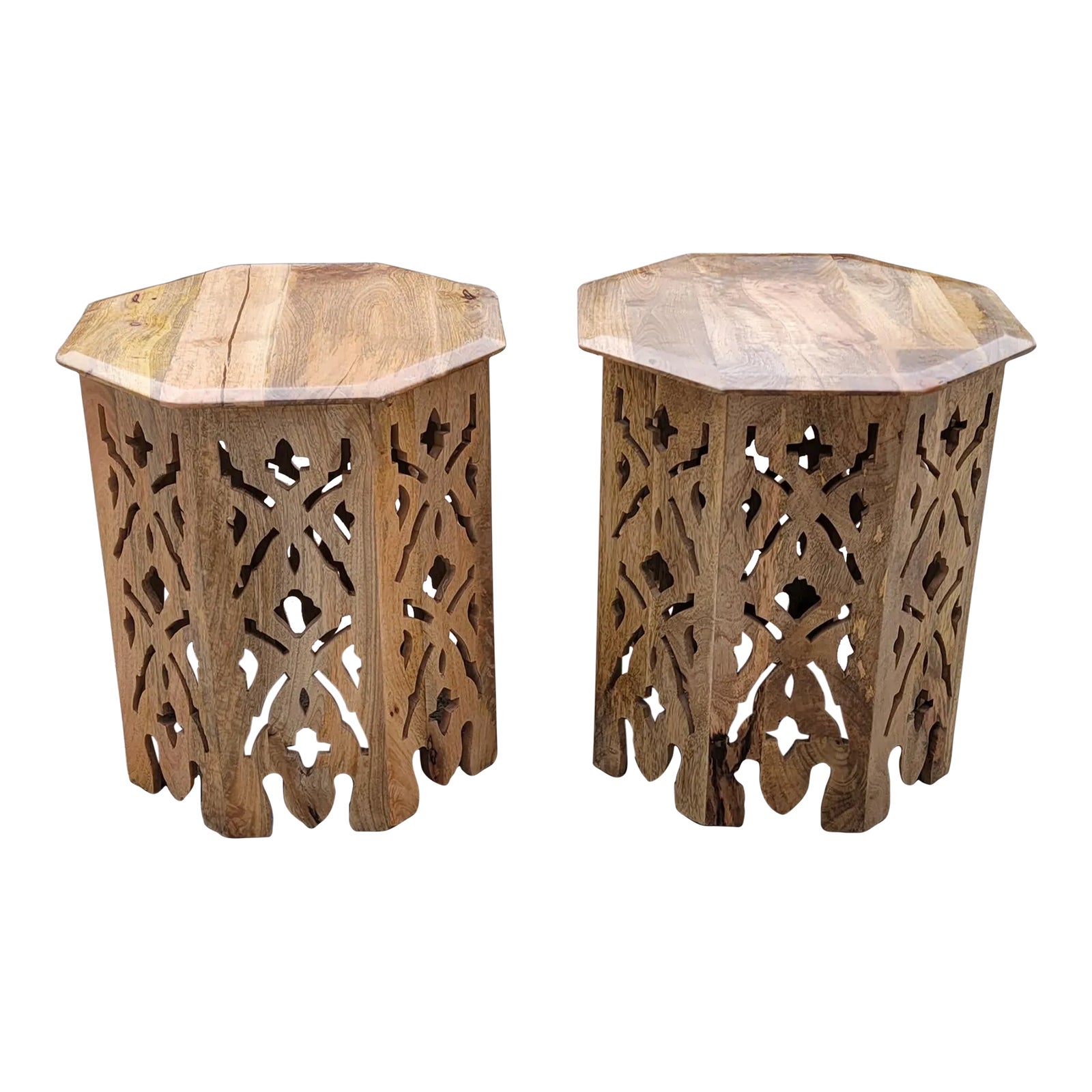 Hand Crafted Solid Walnut Octagonal Beveled Side Tables, a Pair | Chairish