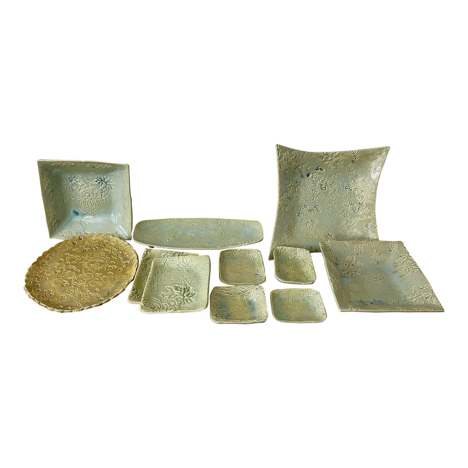 Set of Studio Pottery Floral Motif Celadon Decorative Accessories - Set ...