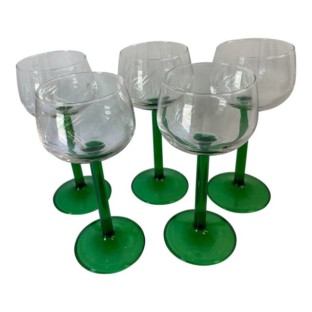 Vintage French Green Stem Wine Glasses Set Of 5 Chairish