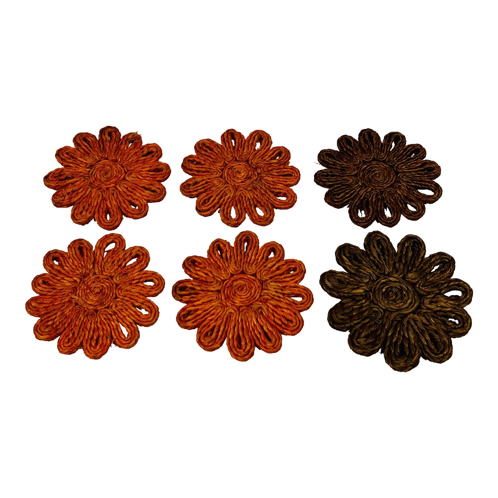 Vintage Set of 6 Flower Raffia/Straw Coasters | Chairish