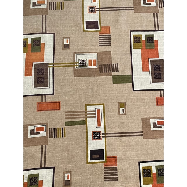 Mid-Century Geometric Design Fabric Remnant | Chairish