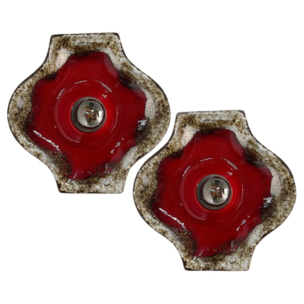 German Brown Taupe Ceramic Wall Lights by Hustadt Keramik, 1970, Set of ...
