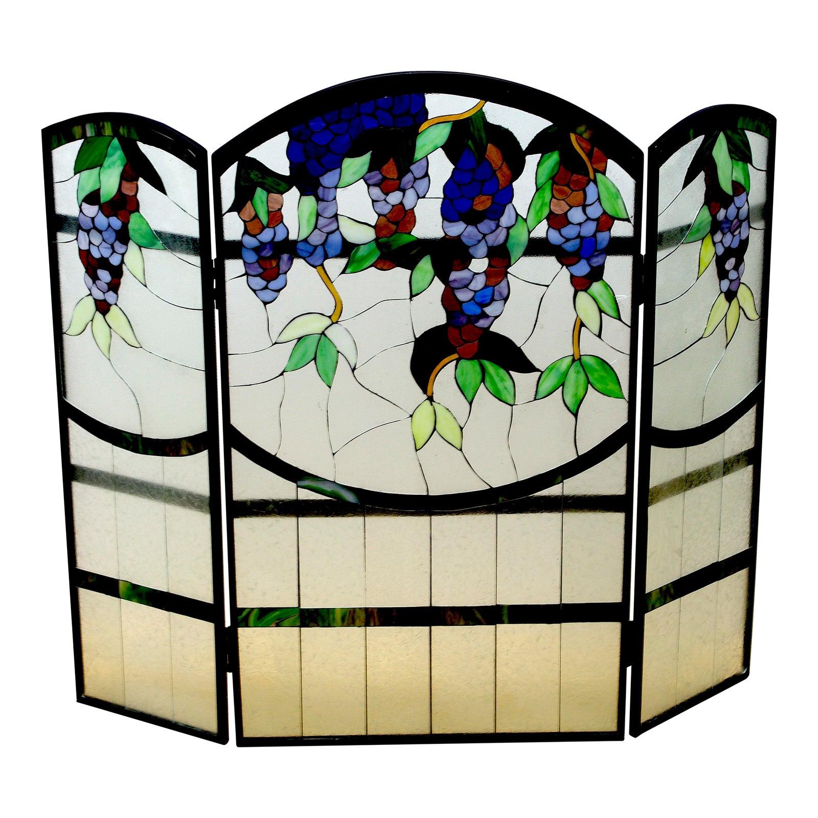 Late 20th Century Stained Glass 3 Panel Fireplace Screen | Chairish