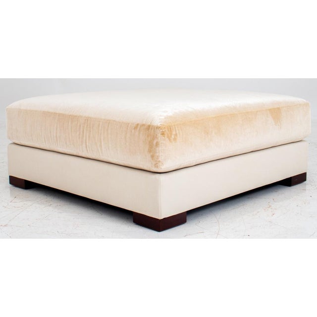 Large Square Cream Velours Ottoman | Chairish