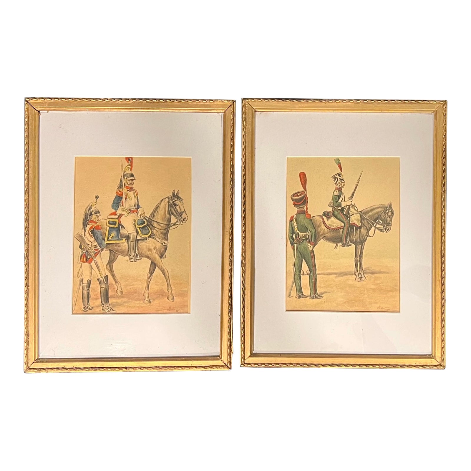 Pair of 19th Century Napoleonic-Era Military Watercolors, Continental ...
