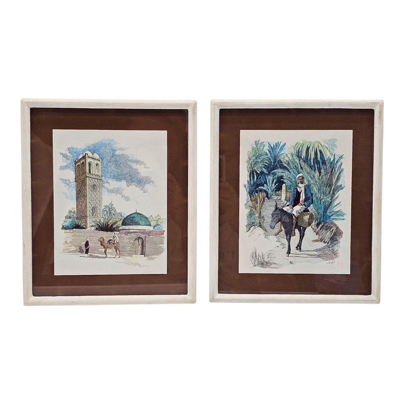 Pair of 1960s Moroccan Hand-Colored Prints Signed Kaloun | Desert Rider ...