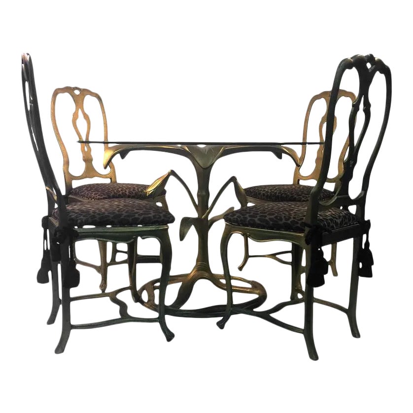 Arthur Court Gilded Tiger Lily Dining Table & Chairs - Set of 5 | Chairish