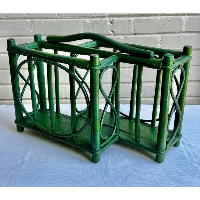 Mid 20th Century Vintage Newly Painted Green Bamboo and Reed Magazine ...