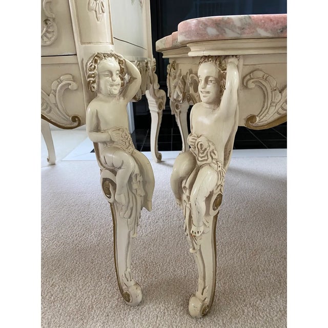 Mid 20th Century French Carved Pink Marble Cherub Side Tables With ...