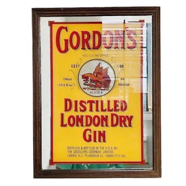 Vintage Gordon's London Dry Gin Mirror, 1970s | Chairish