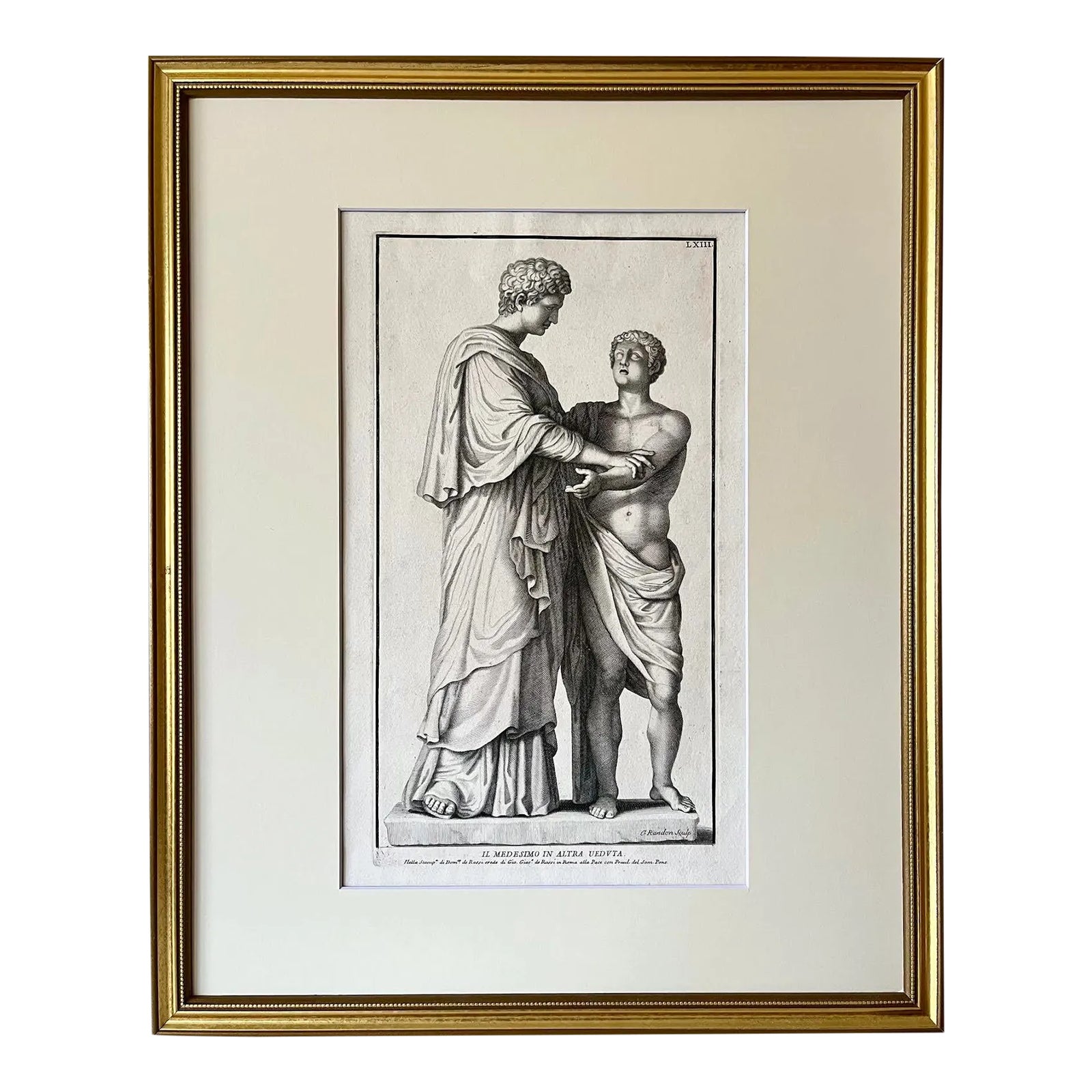 Original Italian Antique Engraving Print of Roman Statuary by Domenico ...