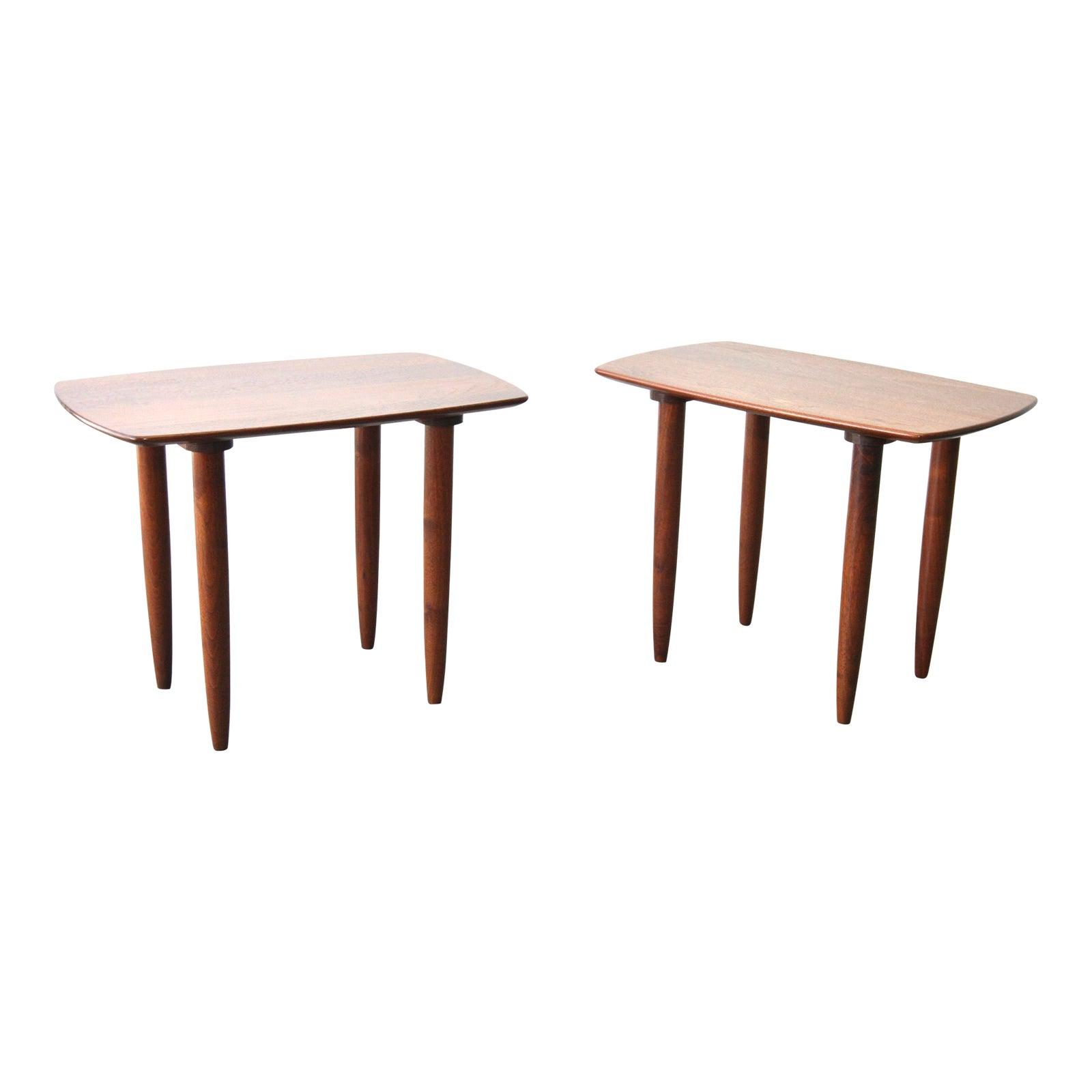 1960s Pair of Solid Walnut Danish Modern Ace Side Tables in the Style ...