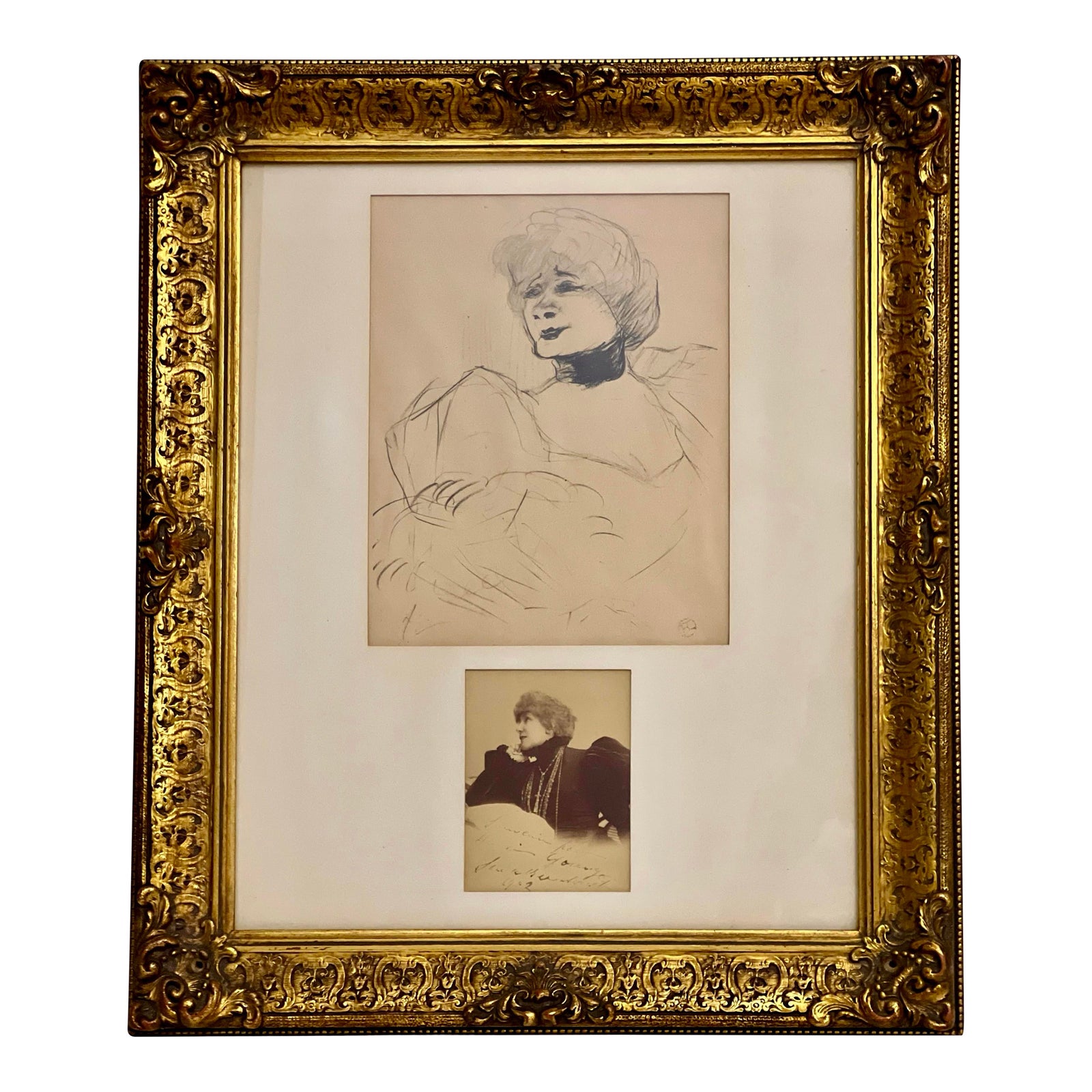 Signed Photo Sarah Bernhardt and Lithograph Marcelle Lender by Toulouse-Lautrec | Chairish