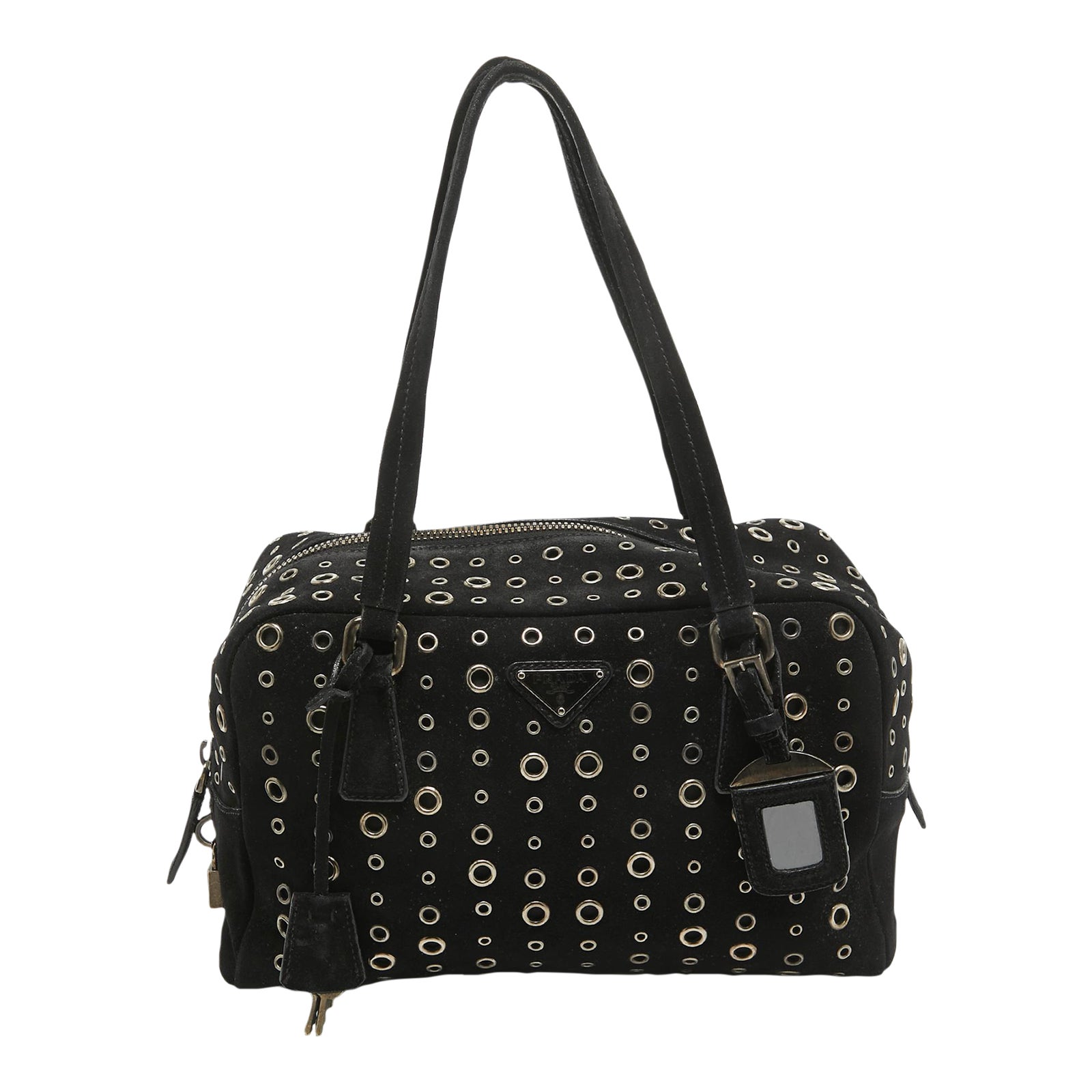 Prada Black Suede Grommet Bauletto Bag | Chairish