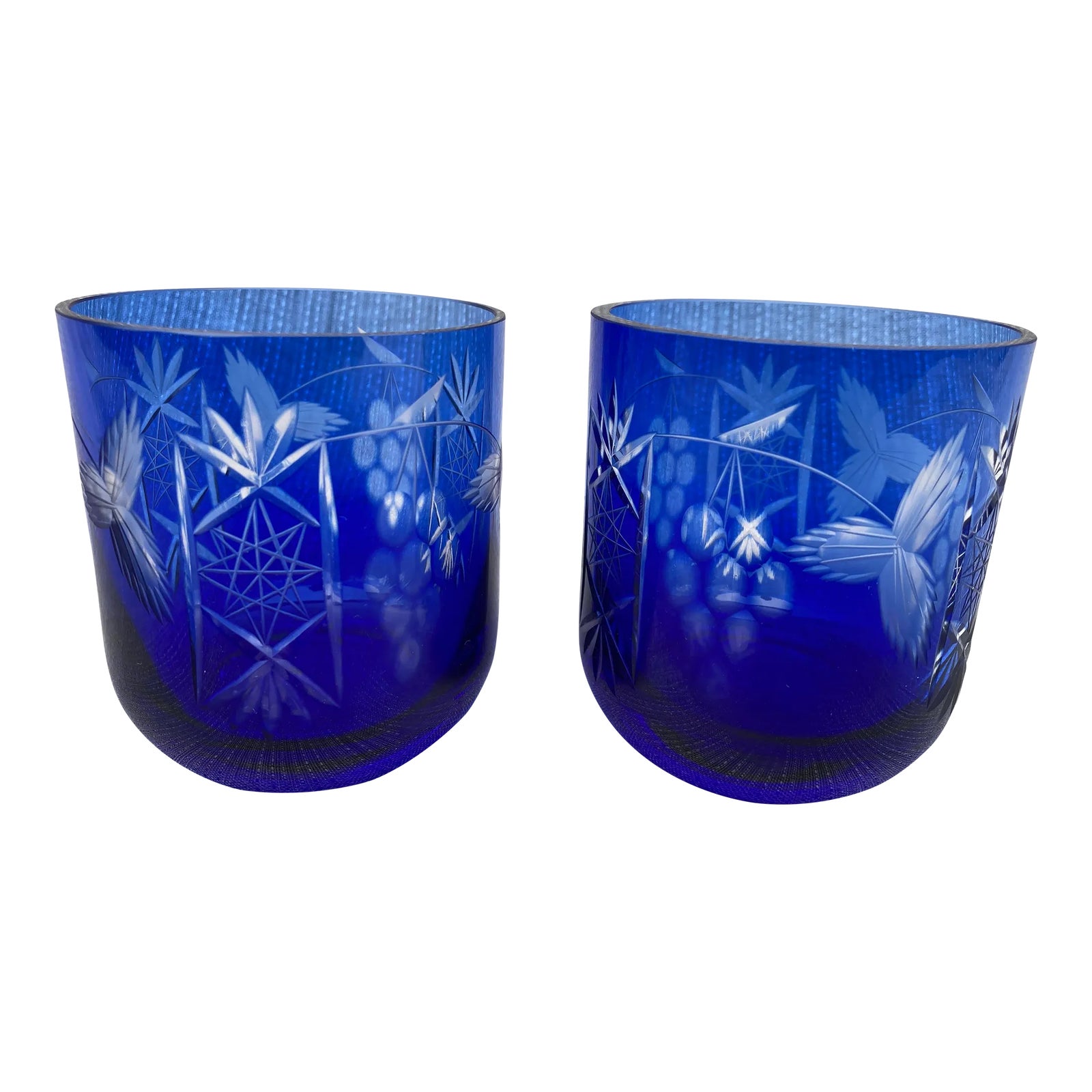 Antique Cobalt Blue Cut Crystal Bohemian Glasses- a Pair | Chairish