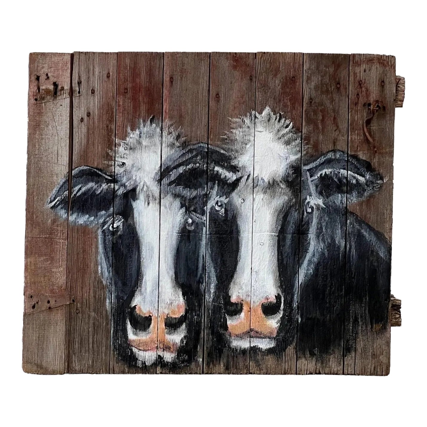 Antique American Architectural Barn Door With Cow Painting | Chairish