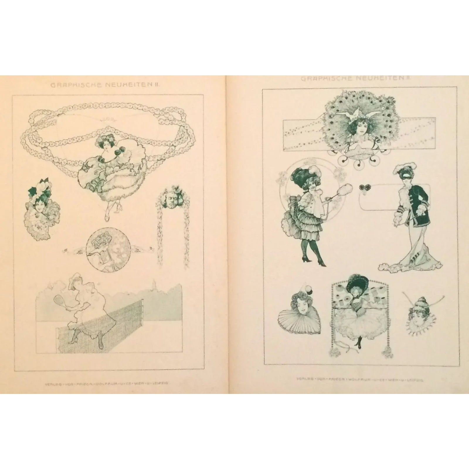 1900 German Decorator Vert Detail Prints - Pair | Chairish