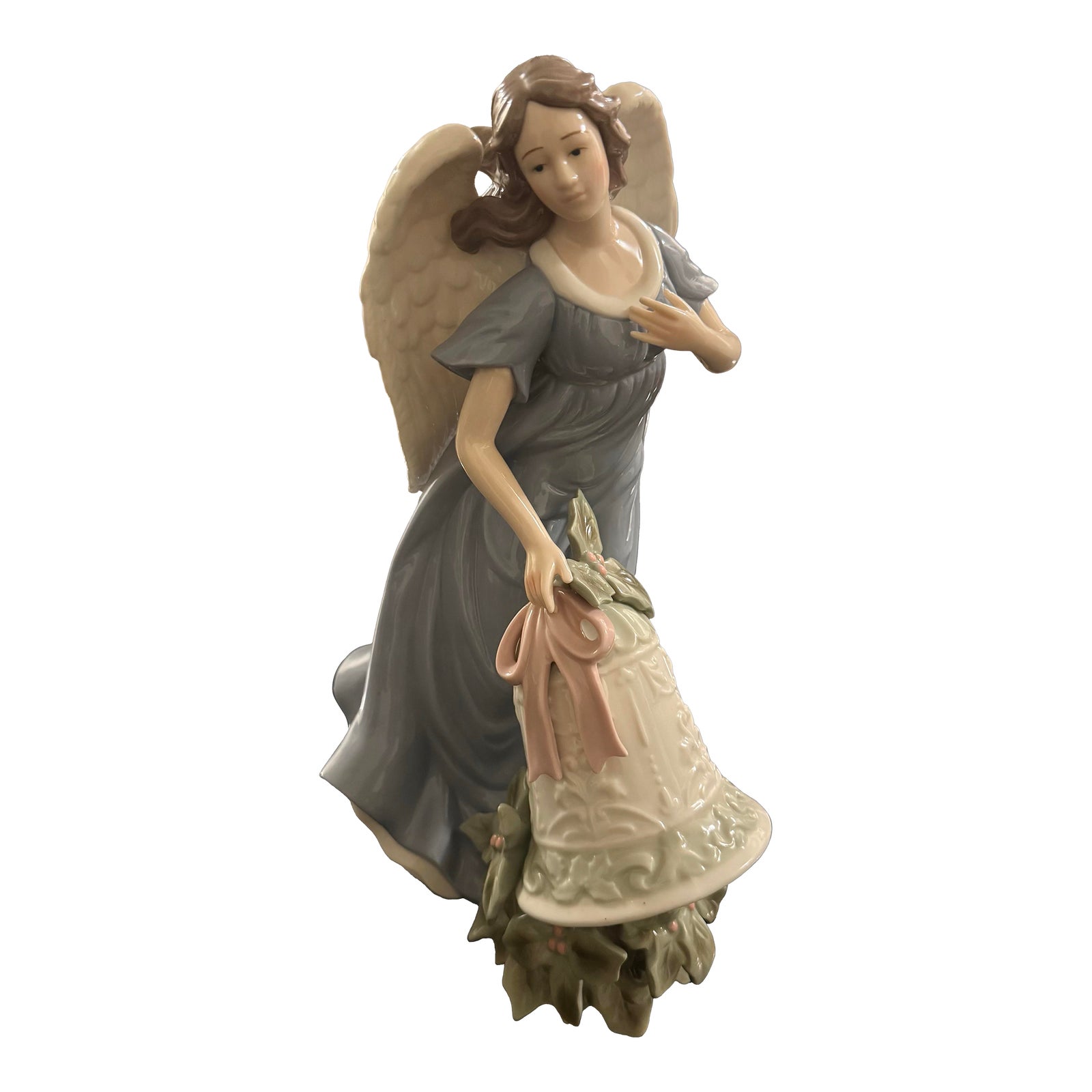 Grandeur Noel Angel Bell Holly Figurine Porcelain Statue Glazed ...