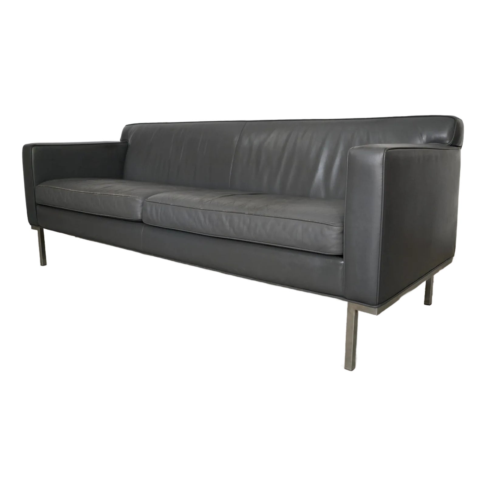 Design Within Reach Ted Boerner Leather Theatre Sofa | Chairish