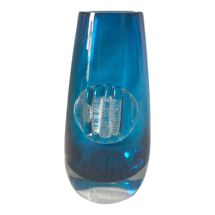 1970s Submerged Murano Vase in Shades of Blue, in the Style of Seguso ...