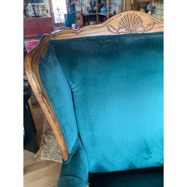 Pair of Custom Large Wingback Chairs Emerald Green Velvet Oak SeaShell ...
