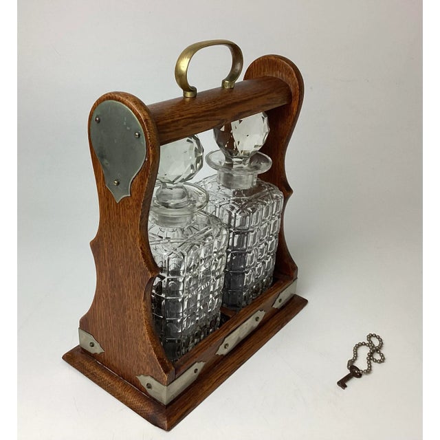 19th Century Tantalus With Two Decanters and Key- 3 Pieces | Chairish