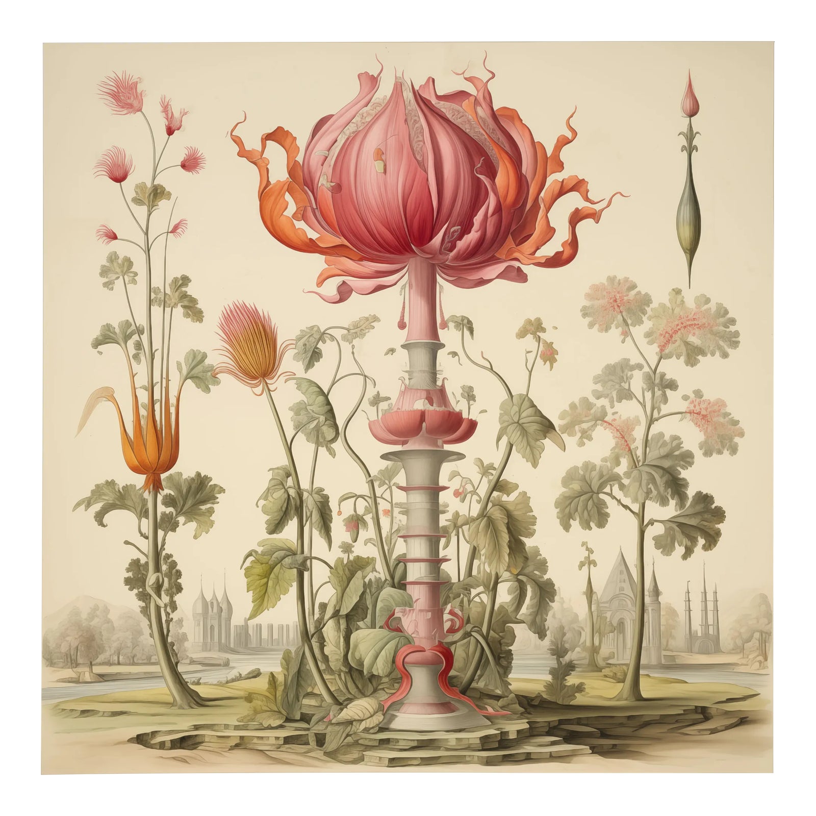 20' X 20' 'Flowers' Botanical Print, 'Hortus Floridus' Style | Chairish