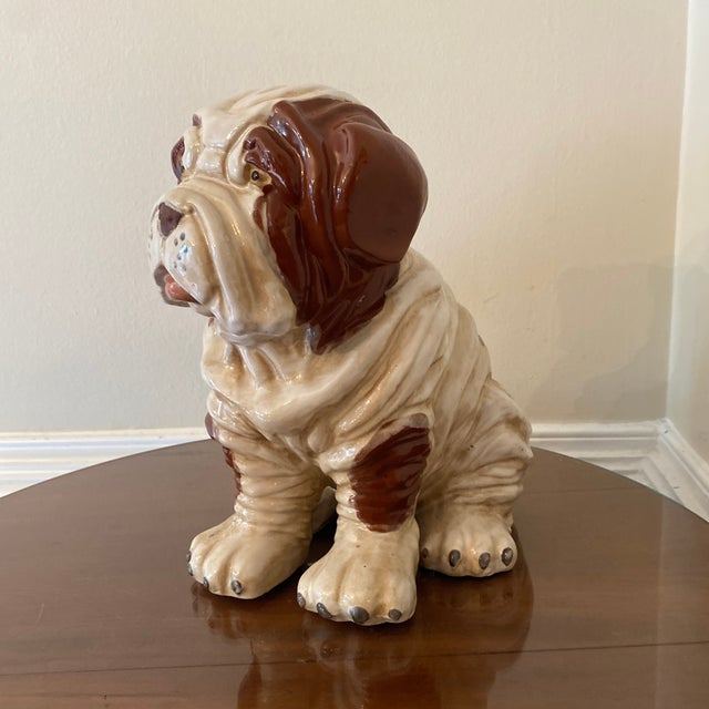 1970s Italian Style Ceramic White English Bulldog Statue | Chairish
