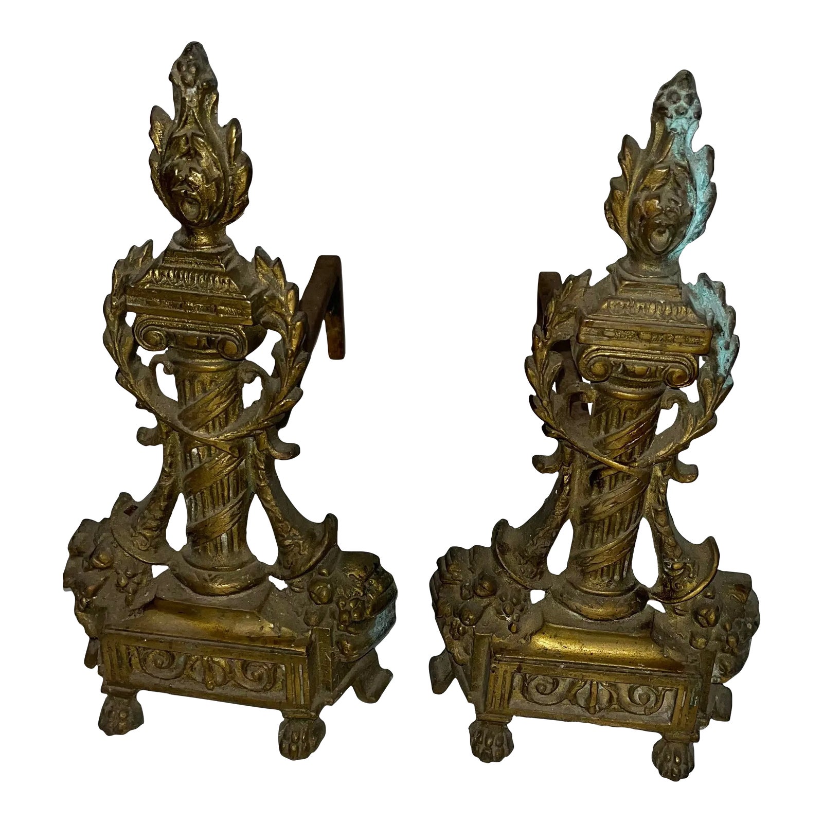 Vintage Pair of Classical Design Bronze Andirons From Upstate New York ...