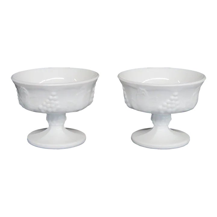 Indiana Colony Harvest White Milk Glass Compotes Dessert Cups Bowls a ...