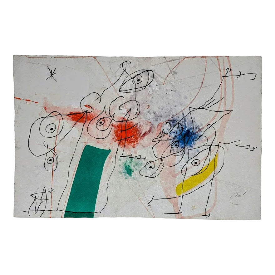 Joan Miro, Woman and Bird in The Night, Lithograph, 1975 | Chairish