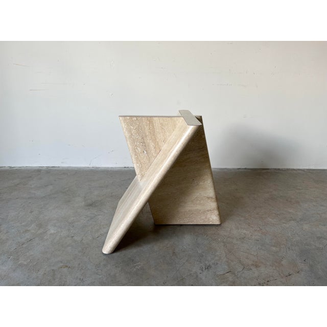 Postmodern Faux Travertine Marble Geometric Laminate Side Table Base ...