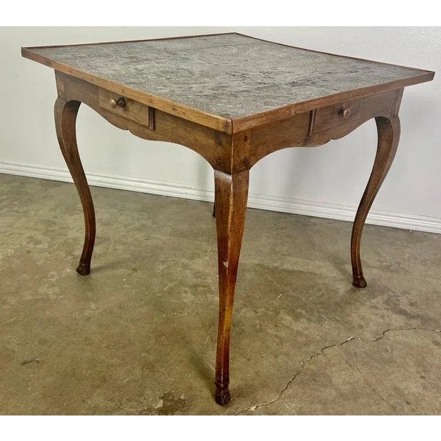 19th C. French Game Table W/Embossed Leather Top | Chairish
