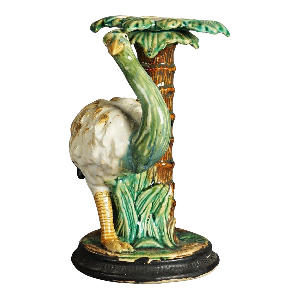 Antique Style Figural Majolica Pottery Crumpet Stand with Emu & Palm ...