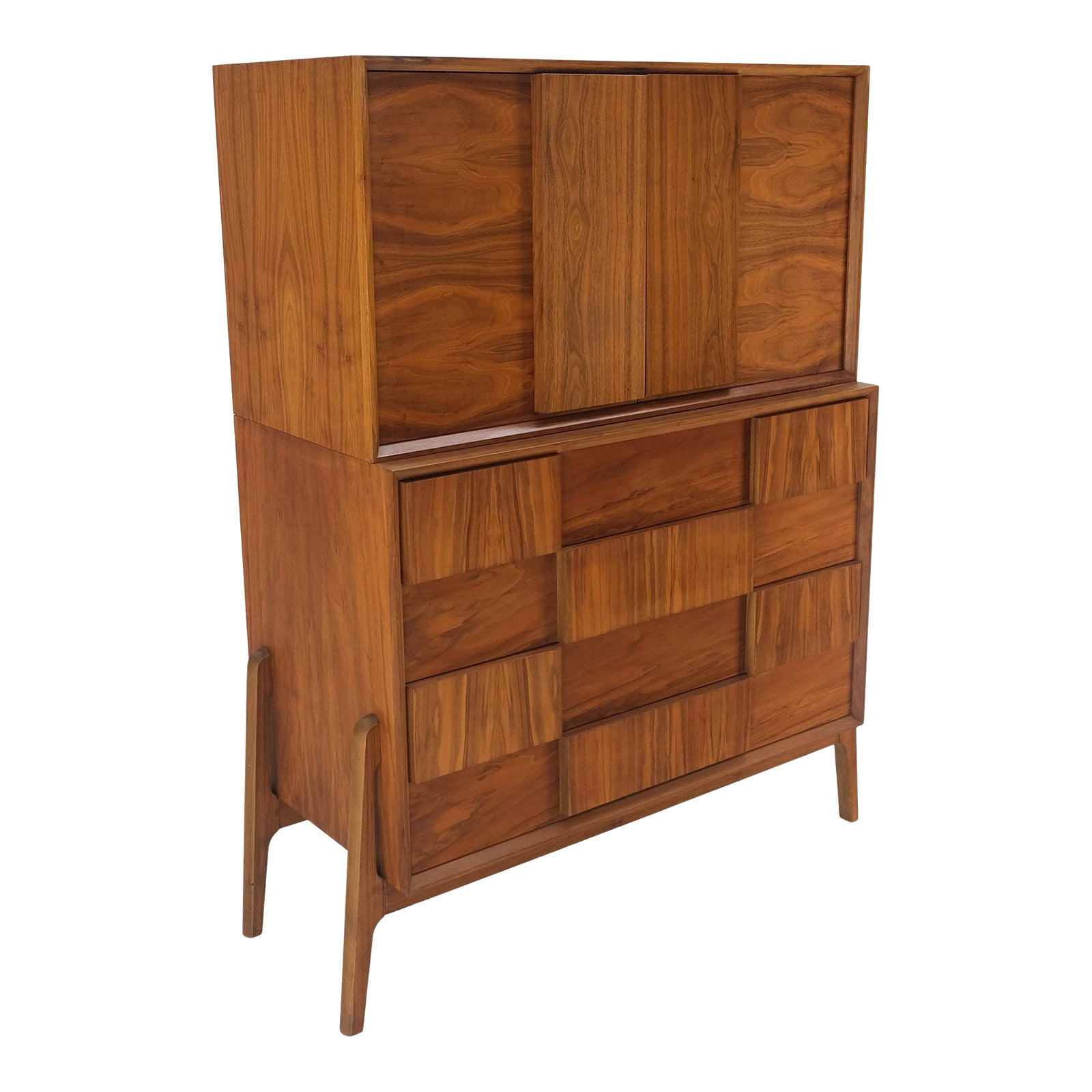 Danish Mid Century Modern Two Part Chest on Chest Block Front Two Doors ...