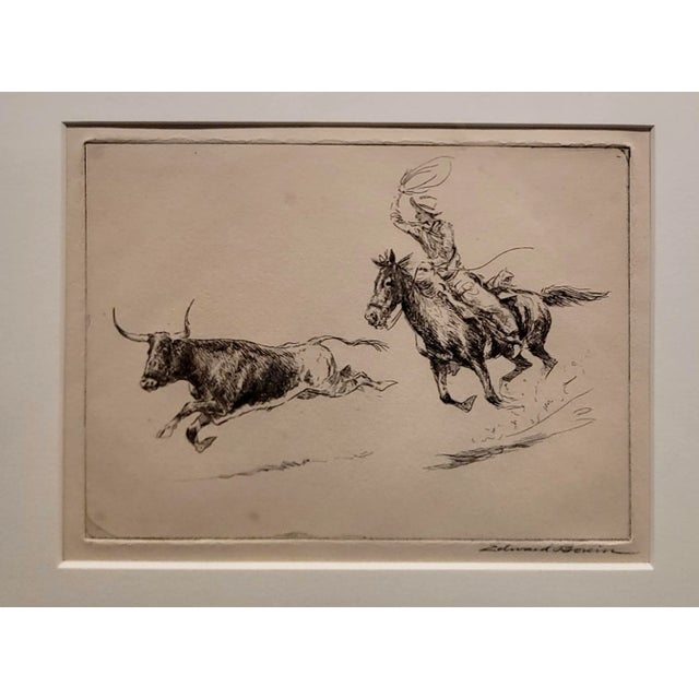Edward Borein -Cowboys Chasing a Longhorn Bull-1920s Original Etchings ...