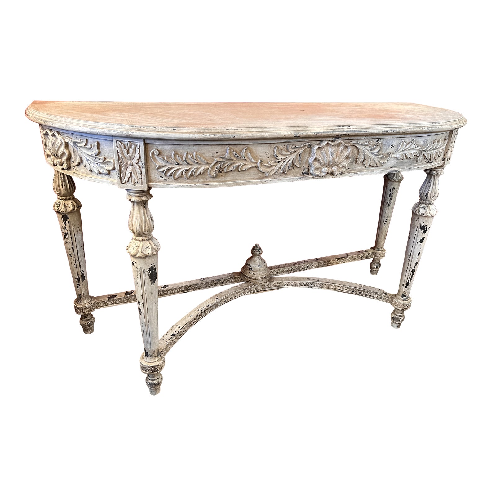Large Neoclassical Console Table With Antique Grey Finish and Fine Wear ...