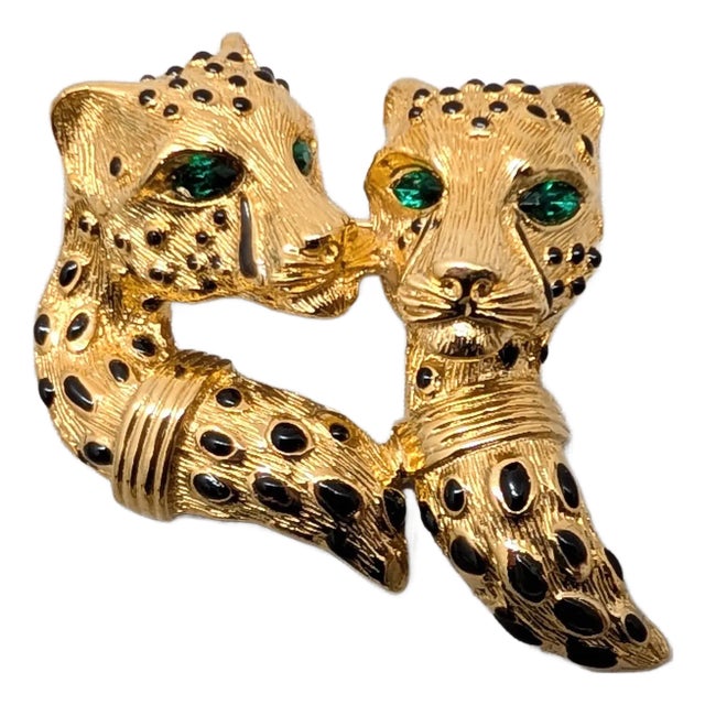 Vintage 1980s Signed Alexis Kirk Two Panthers Enamel & Rhinestone ...