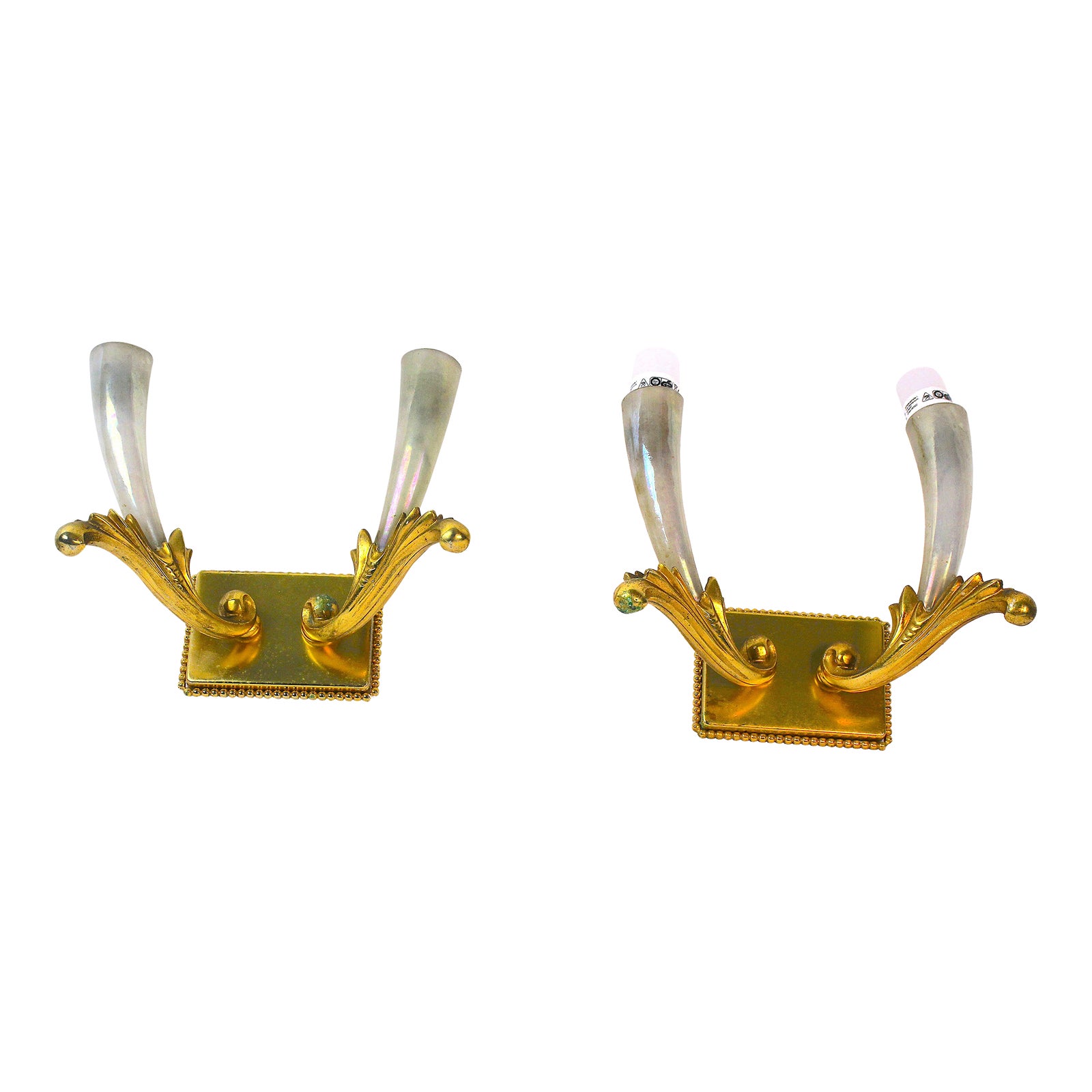 Pair of Italian Irised Blown Murano Glass & Bronze Sconces, 1940s ...