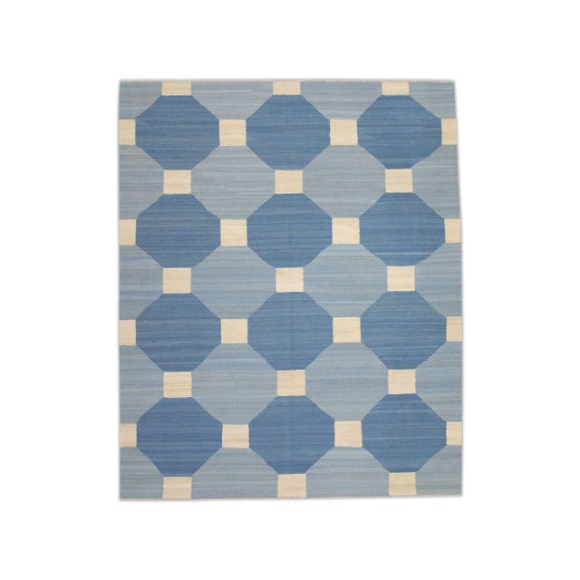 Early 21st Century Blue Geometric Design Handmade Modern Kilim Rug 8'3 ...