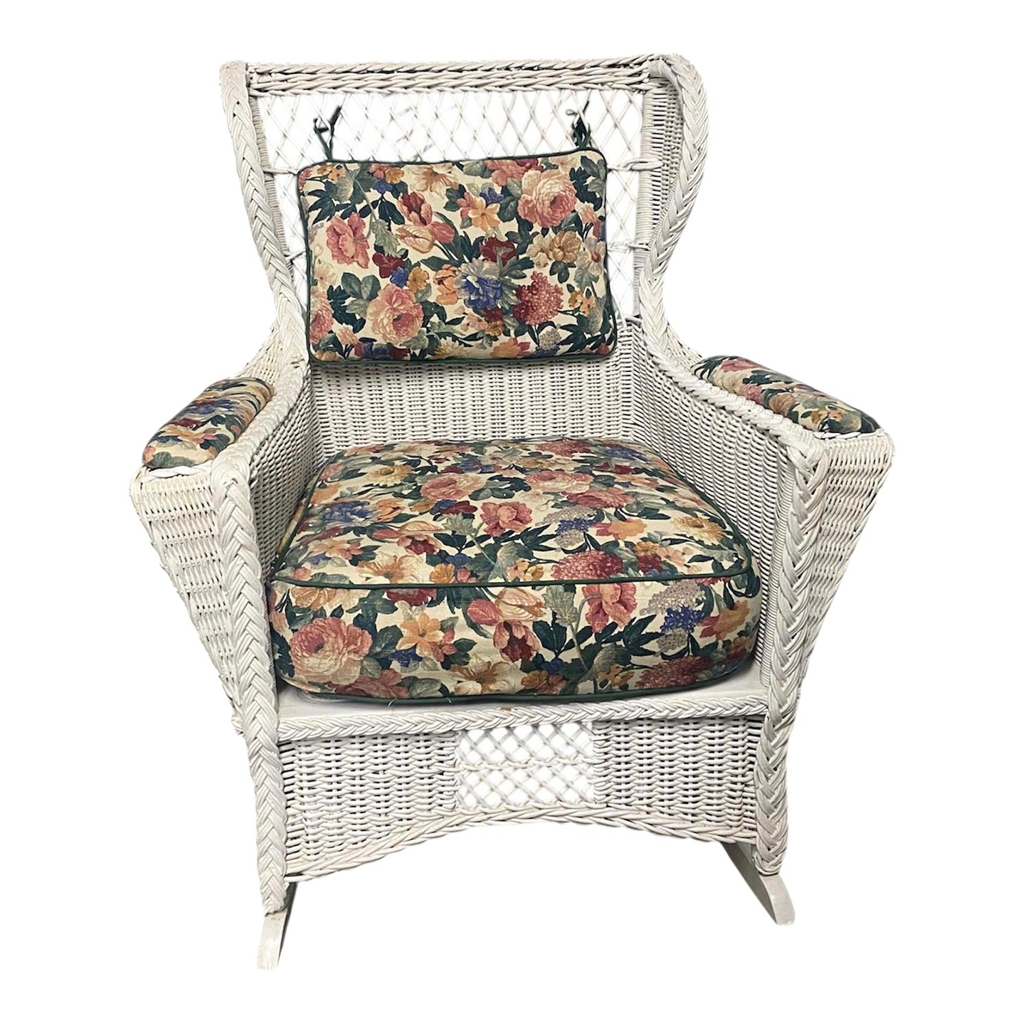 Bar Harbor Wicker Wingback Rocking Chair, White Cottage Coastal Chair ...