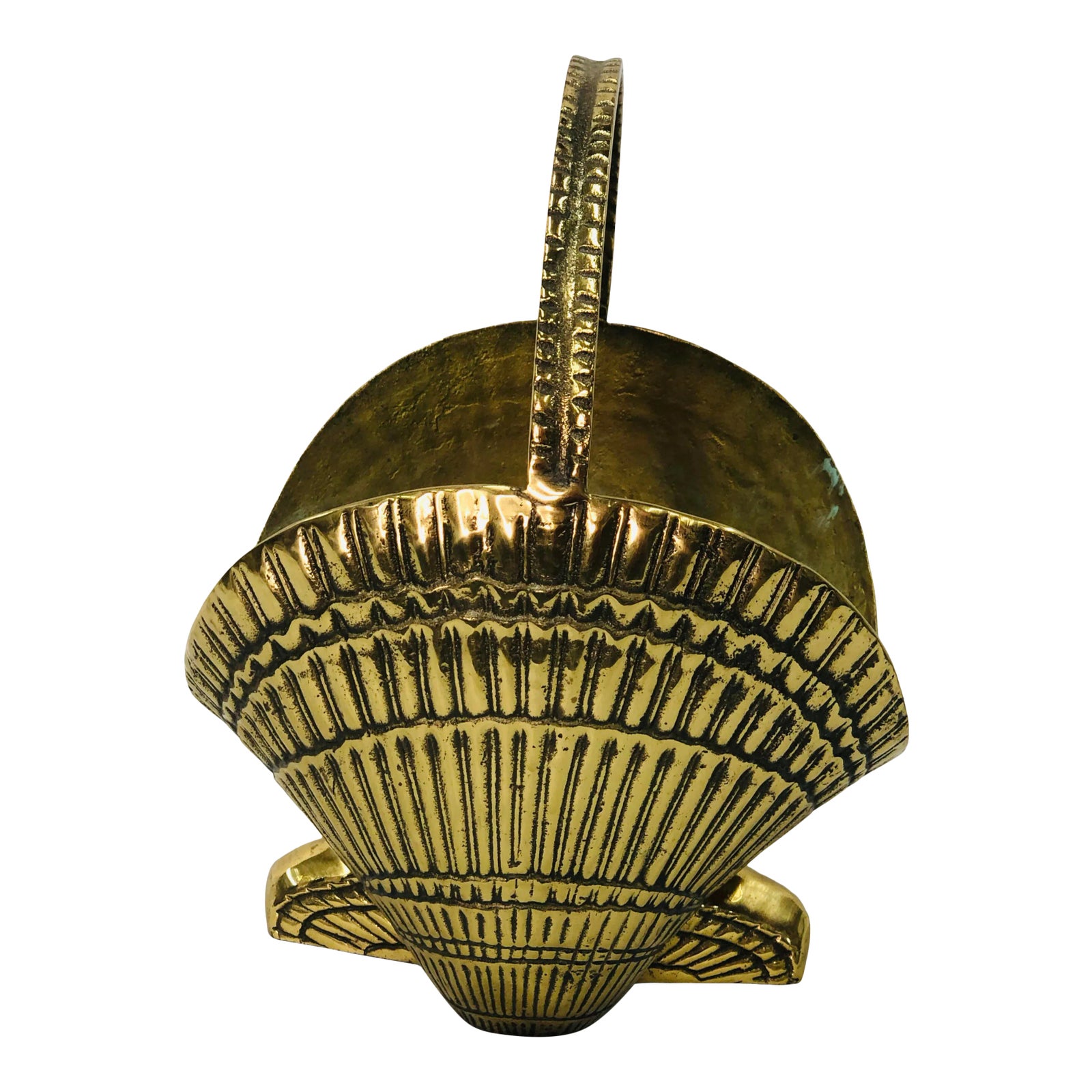 Mid Century Clam Shell Basket With Nautical Design Handle | Chairish