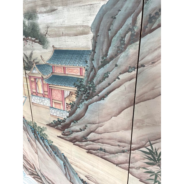 Six-Panel Polyptych Antique Asian “Waterfall” Landscape | Chairish